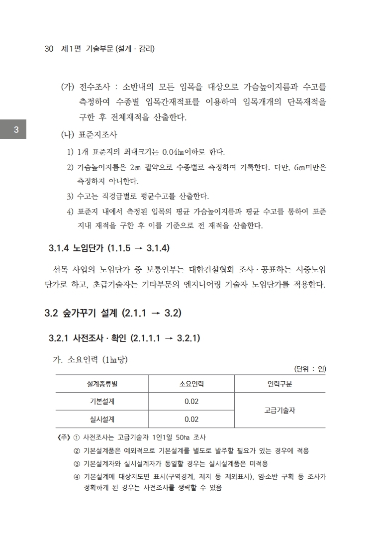 산지전용 산림사업표준품셈 1 3 기술부문설계 감리 숲가꾸기